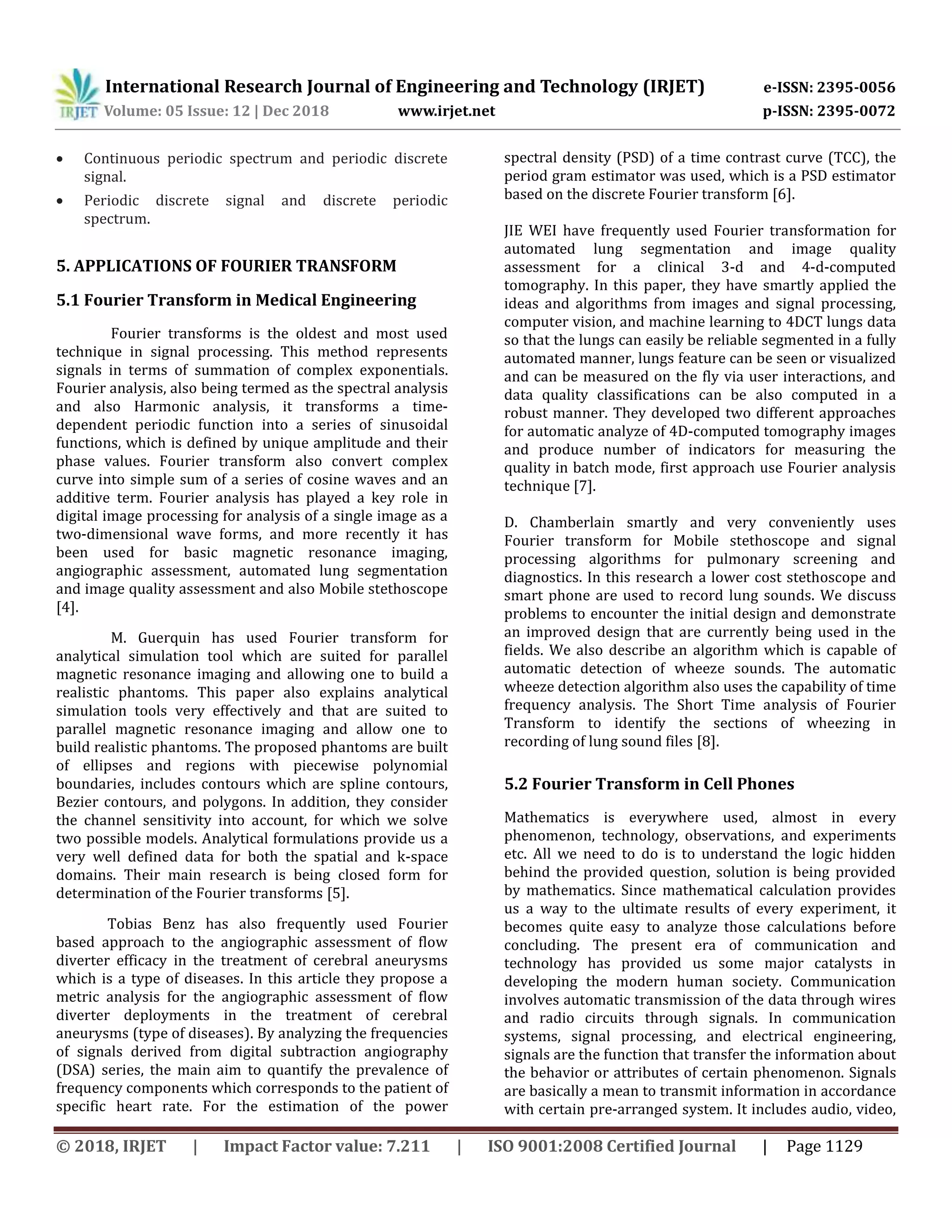 IRJET- A Brief Study on Fourier Transform and its Applications | PDF