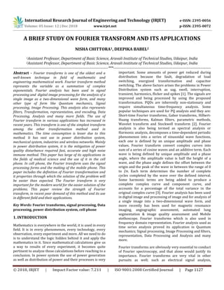IRJET- A Brief Study on Fourier Transform and its Applications | PDF