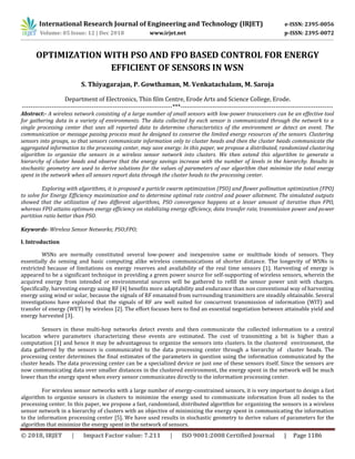 IRJET- Optimization with PSO and FPO based Control for Energy Efficient of Sensors in WSN | PDF