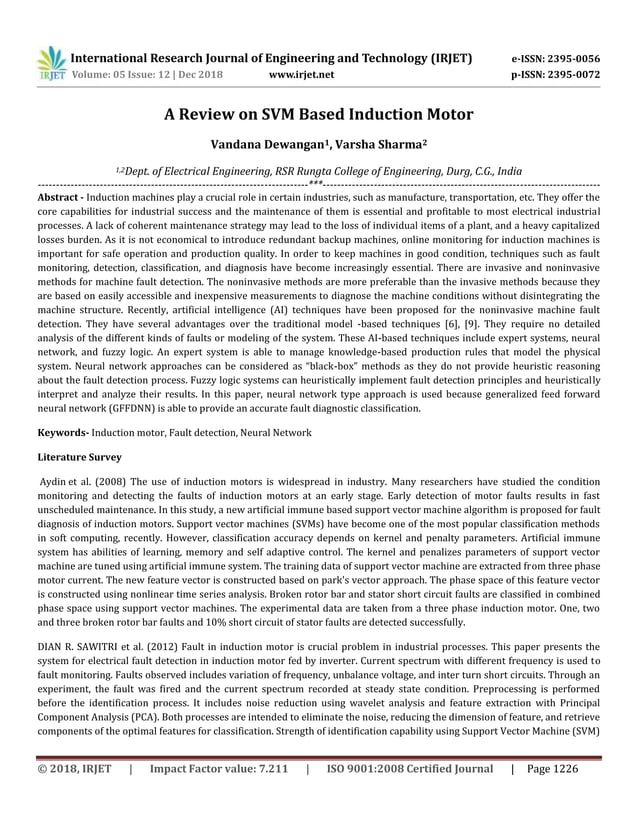 IRJET- A Review on SVM based Induction Motor | PDF | Artificial Intelligence | Technology ...