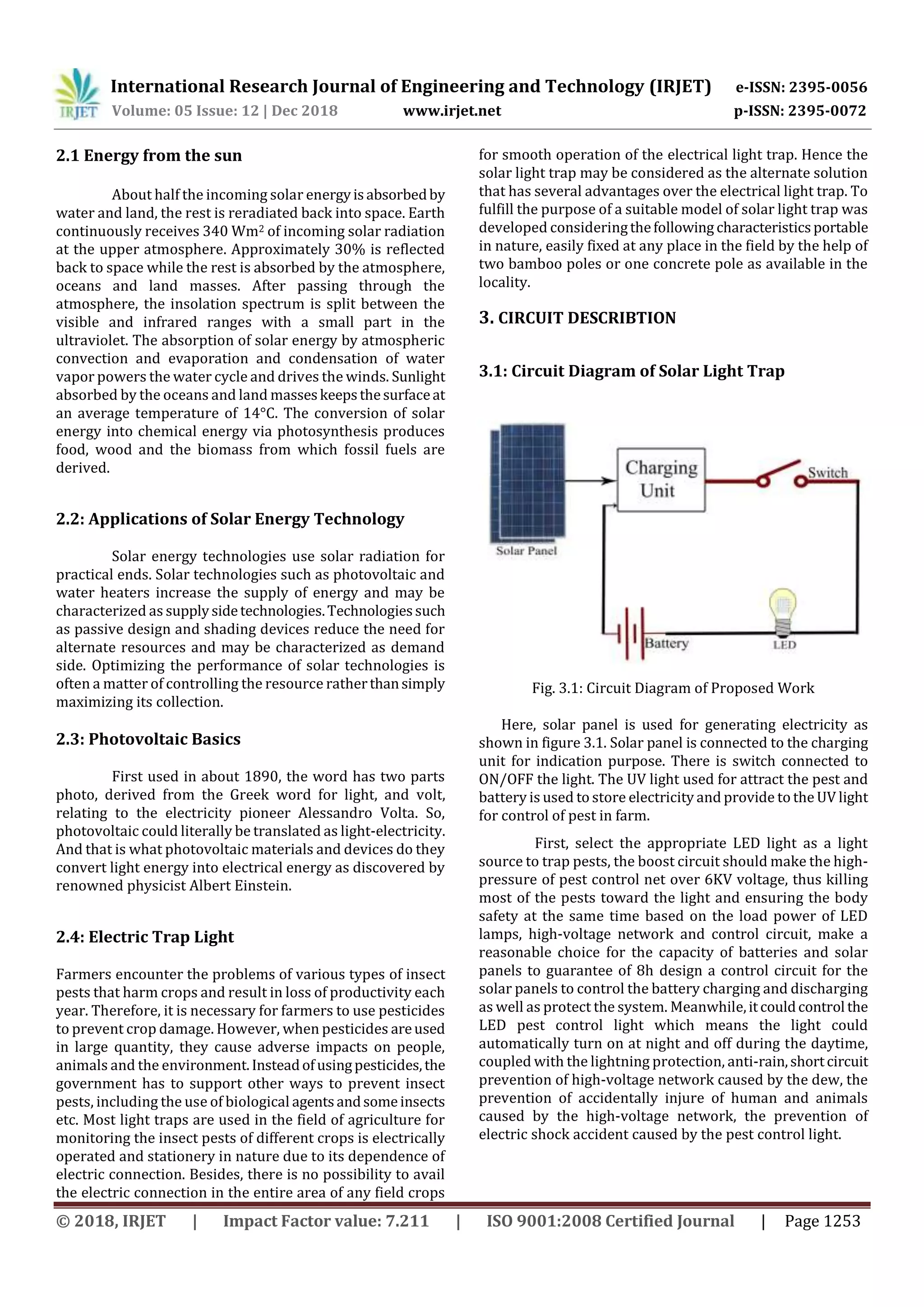 IRJET- Design a Solar Light Trap for Control of Field Crop Insects | PDF