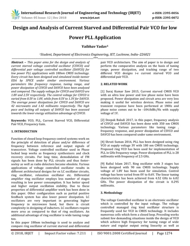 IRJET- Design and Analysis of Current Starved and Differential Pair VCO for Low Power PLL ...