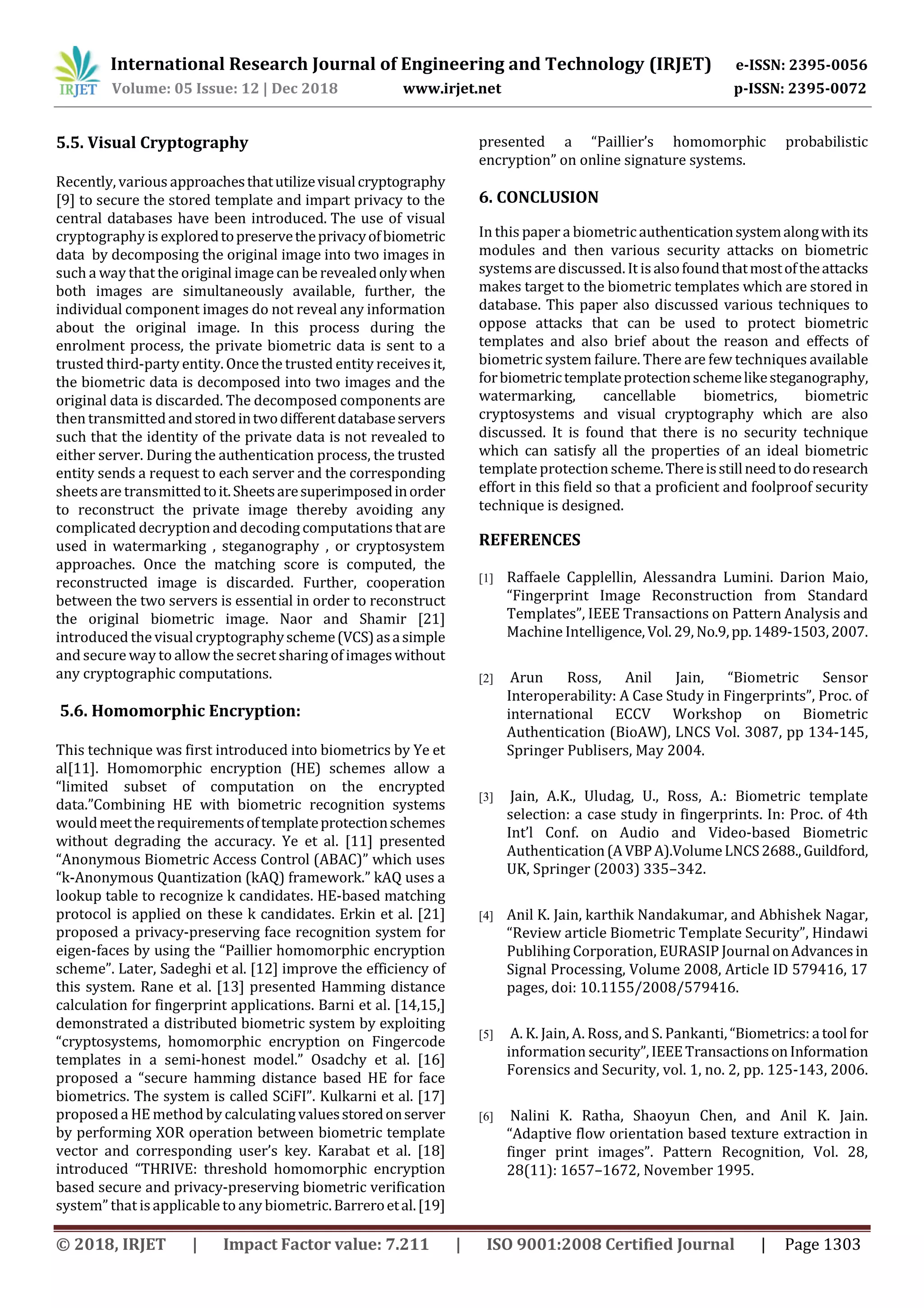 IRJET- A Review on Security Attacks in Biometric Authentication Systems | PDF | Information and ...