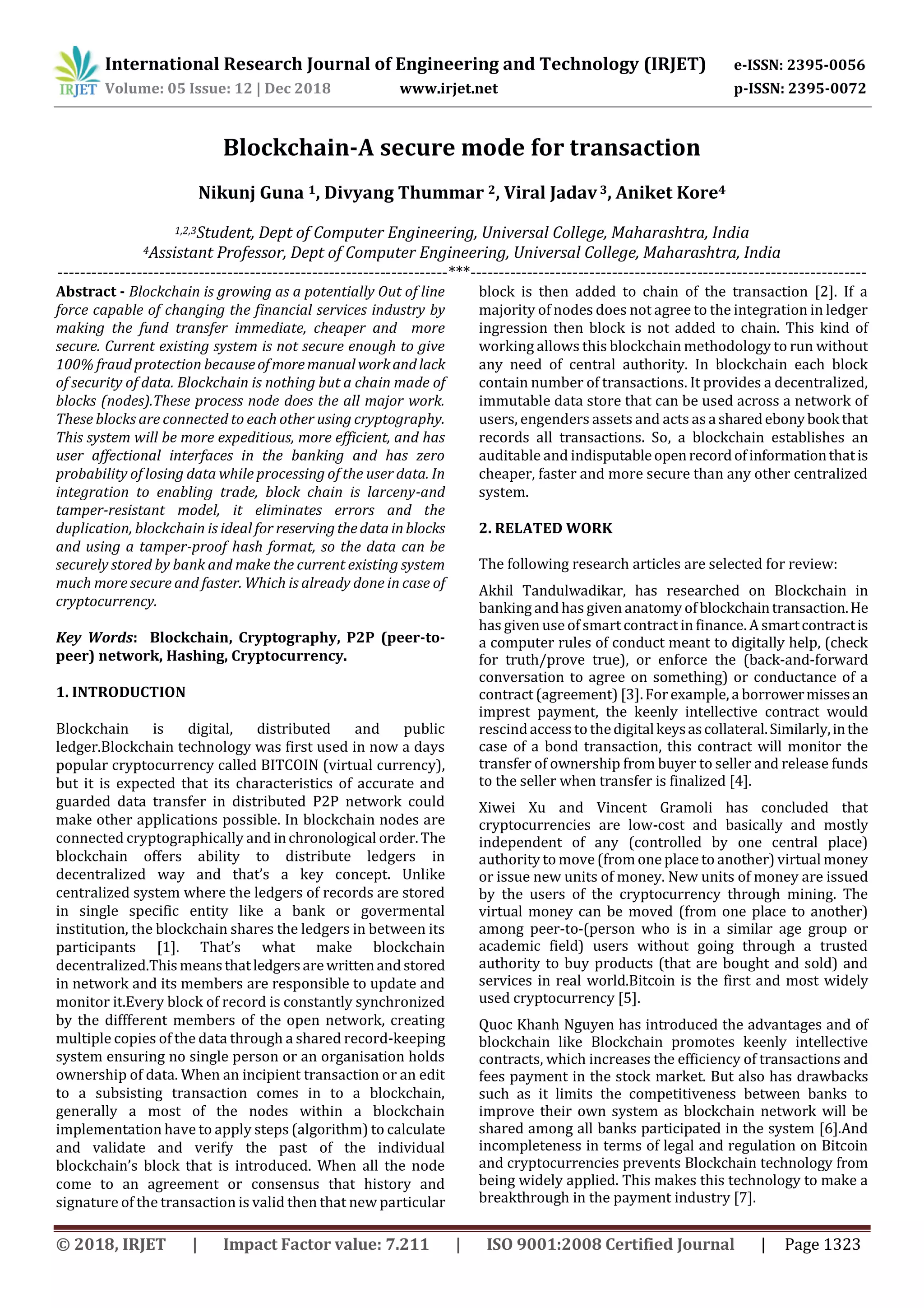 IRJET- Blockchain-A Secure Mode for Transaction | PDF