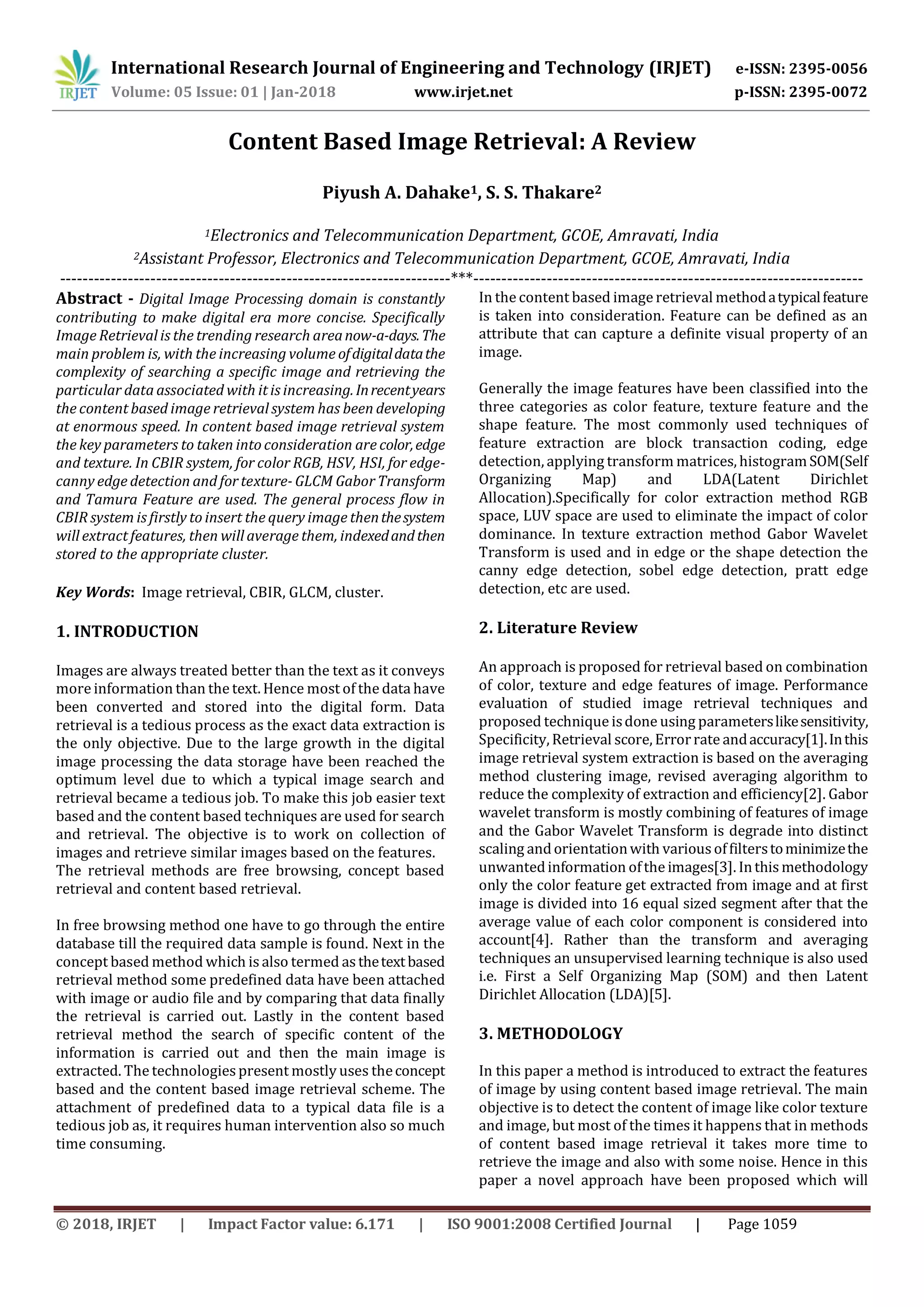 Content Based Image Retrieval: A Review | PDF