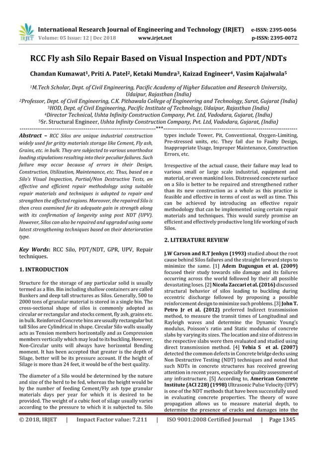 IRJET- RCC Fly Ash Silo Repair based on Visual Inspection and PDT/NDTs ...