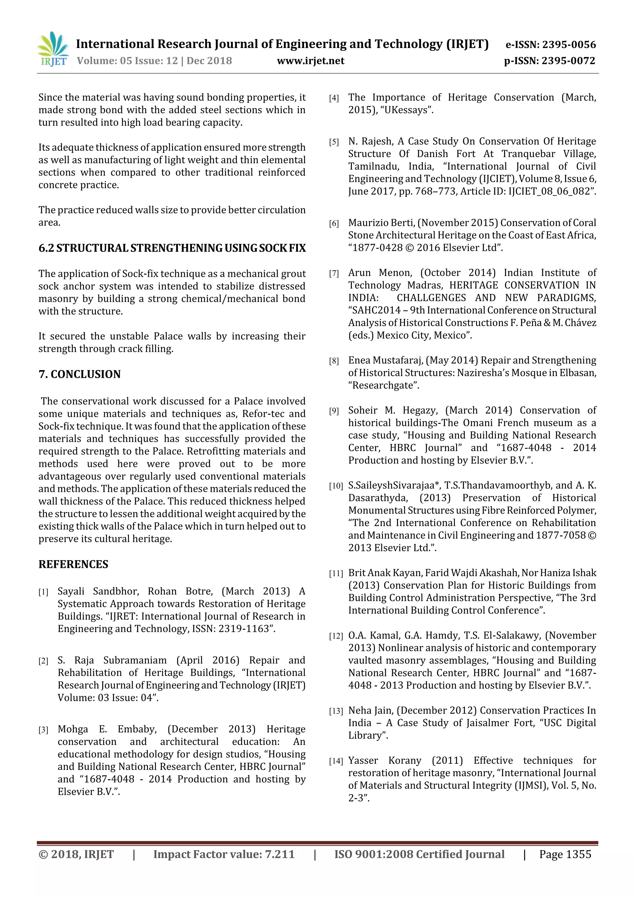 IRJET- Structural Conservation of Historical Palace using Refor_Tec and ...