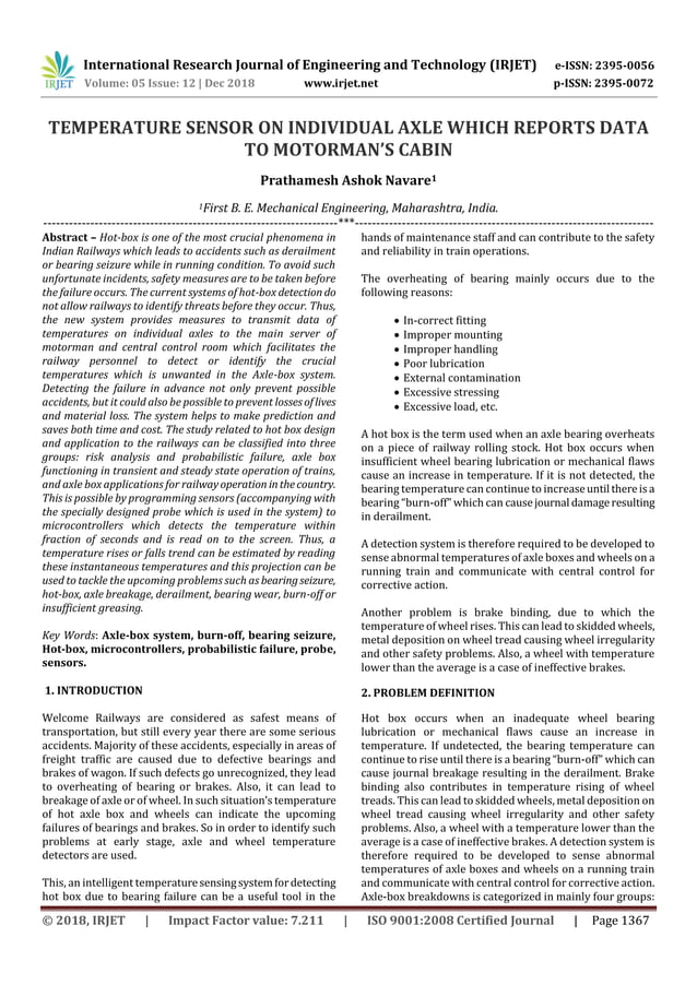 IRJET- Temperature Sensor on Individual Axle which Reports Data to ...