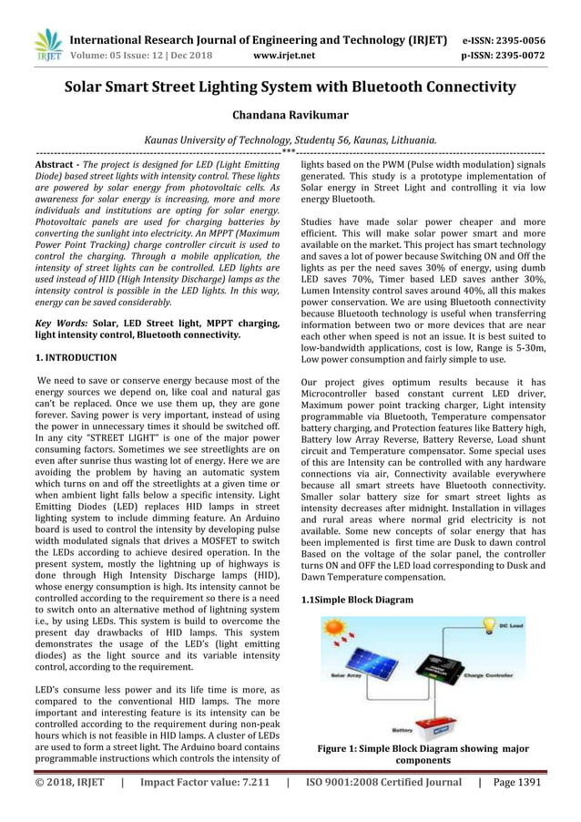 IRJET- Solar Smart Street Lighting System with Bluetooth Connectivity | PDF
