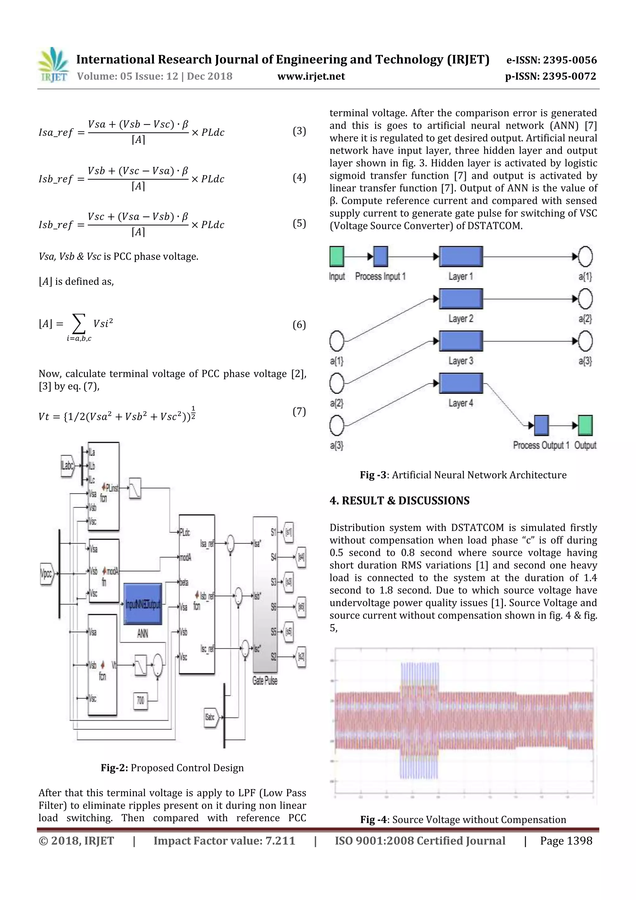 Irjet Power Quality Improvement By Dstatcom Control By Artificial Neural Network Technique