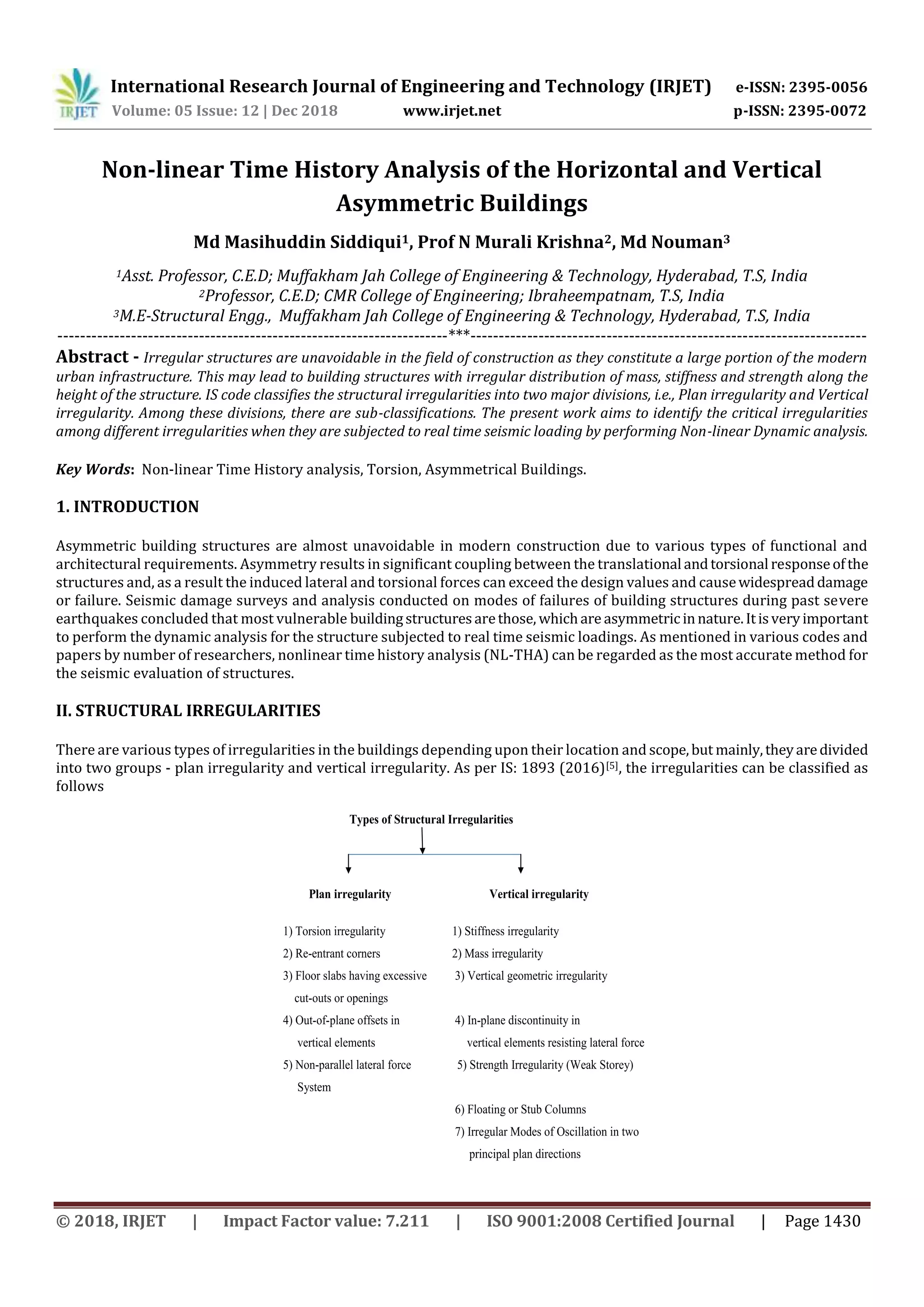 IRJET- Non-Linear Time History Analysis of the Horizontal and Vertical ...