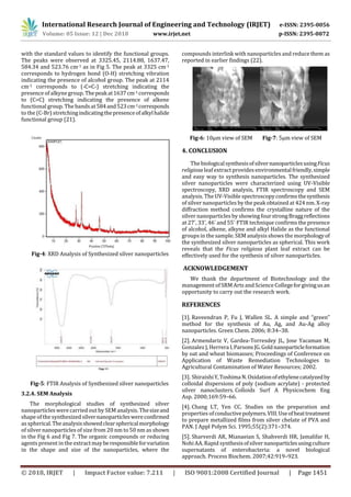 IRJET- Characterization of Silver Nanoparticles Biosynthesized using Ficus Religiosa Plant Leaf ...