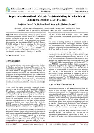 IRJET- Implementation of Multi-Criteria Decision Making for Selection of Coating Material on ...