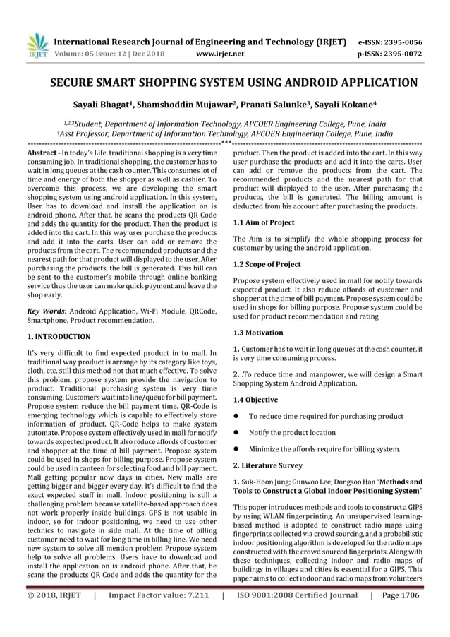 IRJET- Secure Smart Shopping System using Android Application | PDF