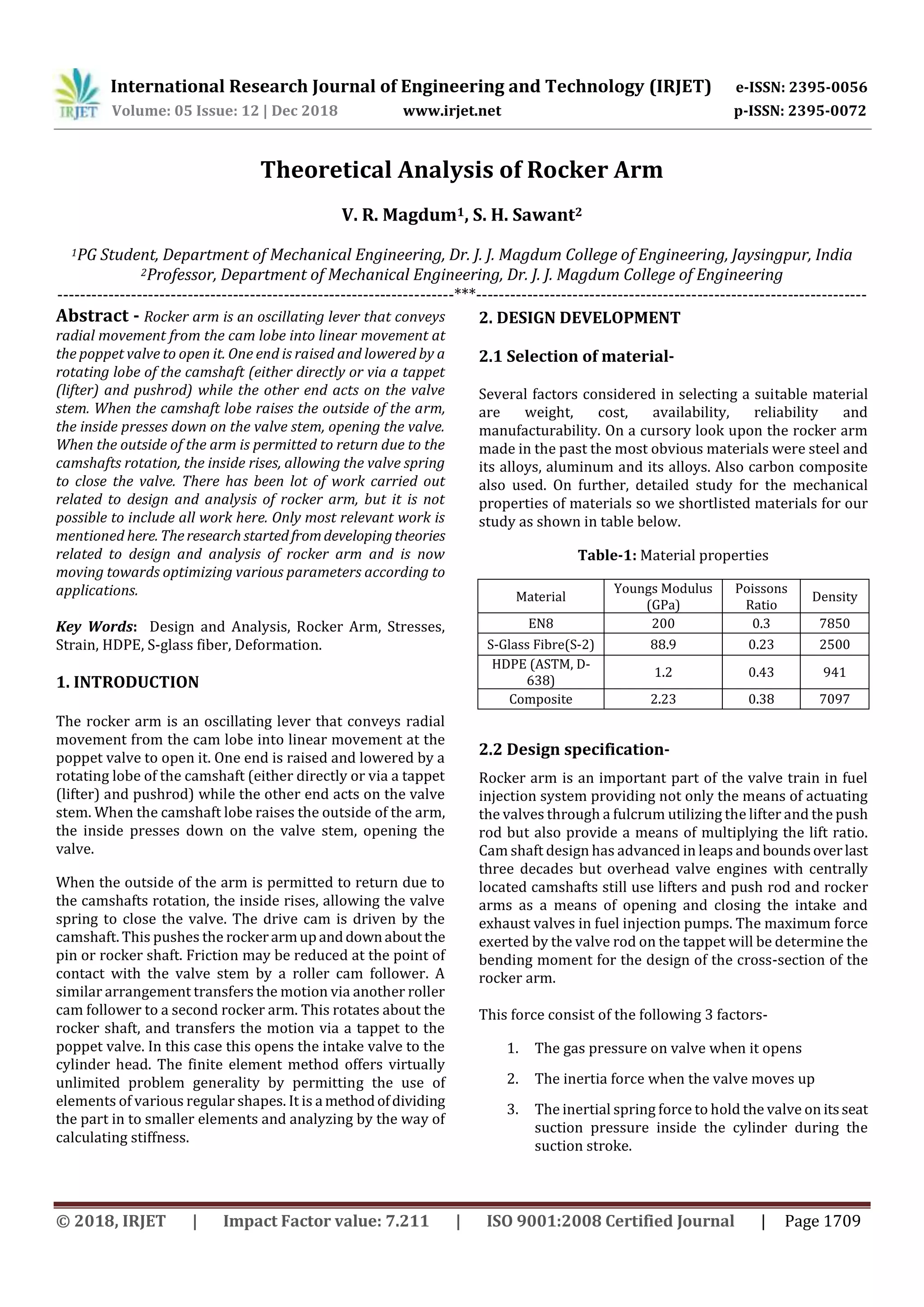 IRJET- Theoretical Analysis of Rocker Arm | PDF