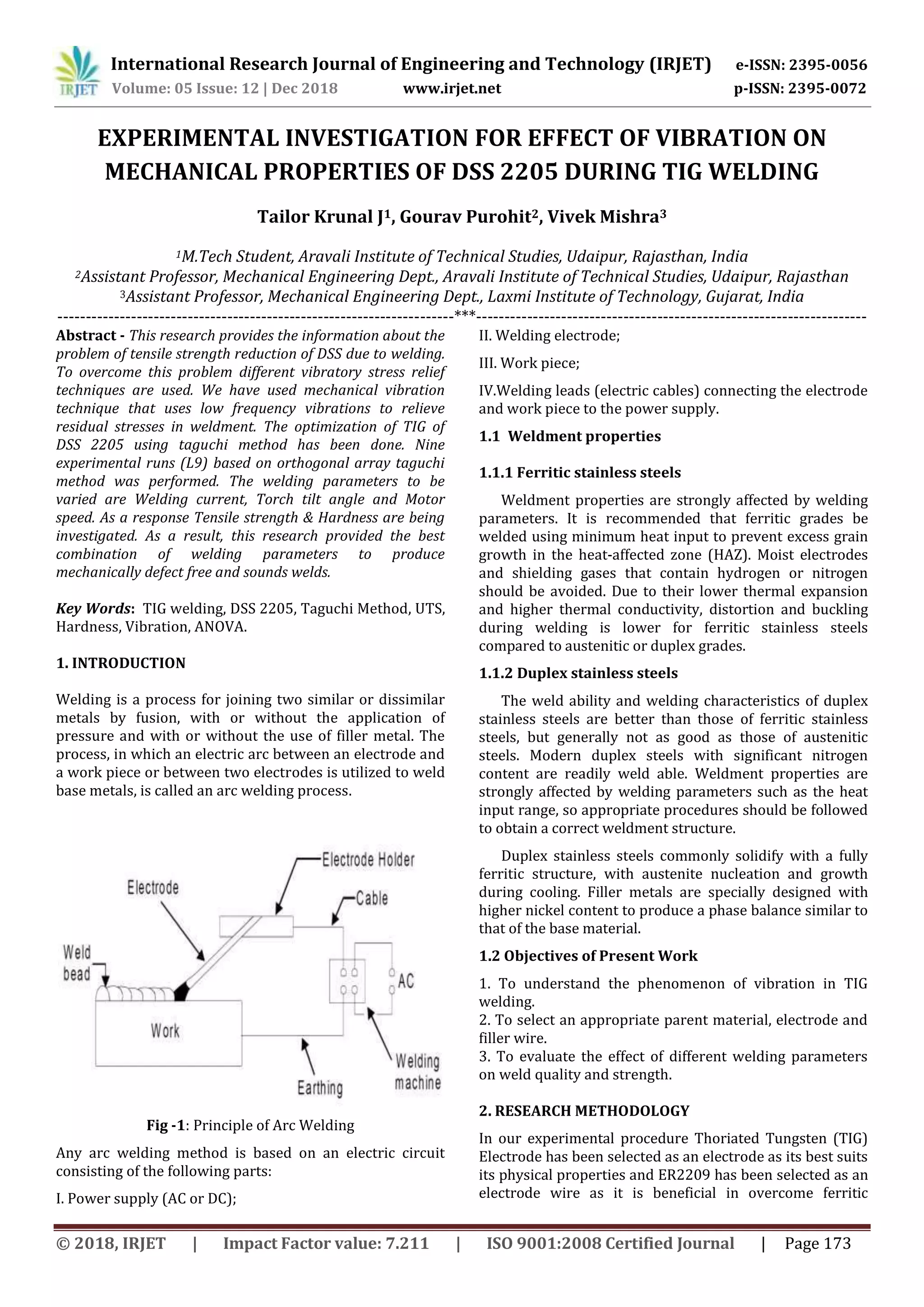 IRJET- Experimental Investigation for Effect of Vibration on Mechanical Properties of DSS 2205 ...