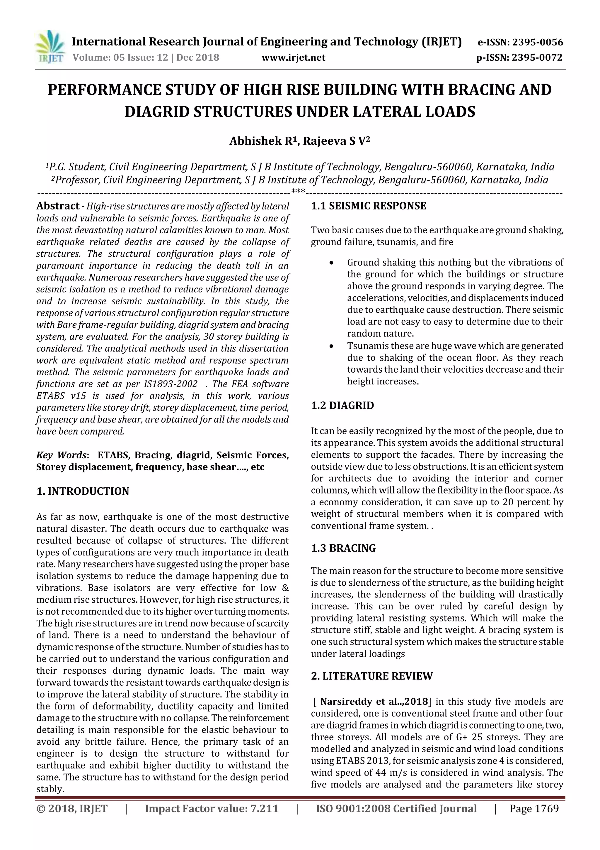IRJET- Performance Study of High Rise Building with Bracing and Diagrid ...