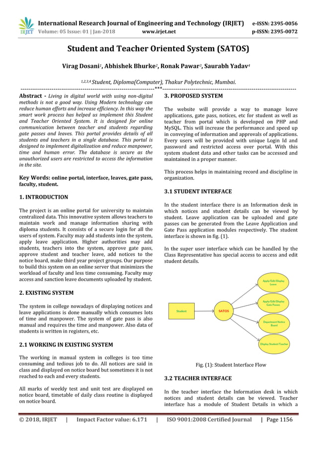 Student and Teacher Oriented System (SATOS) | PDF