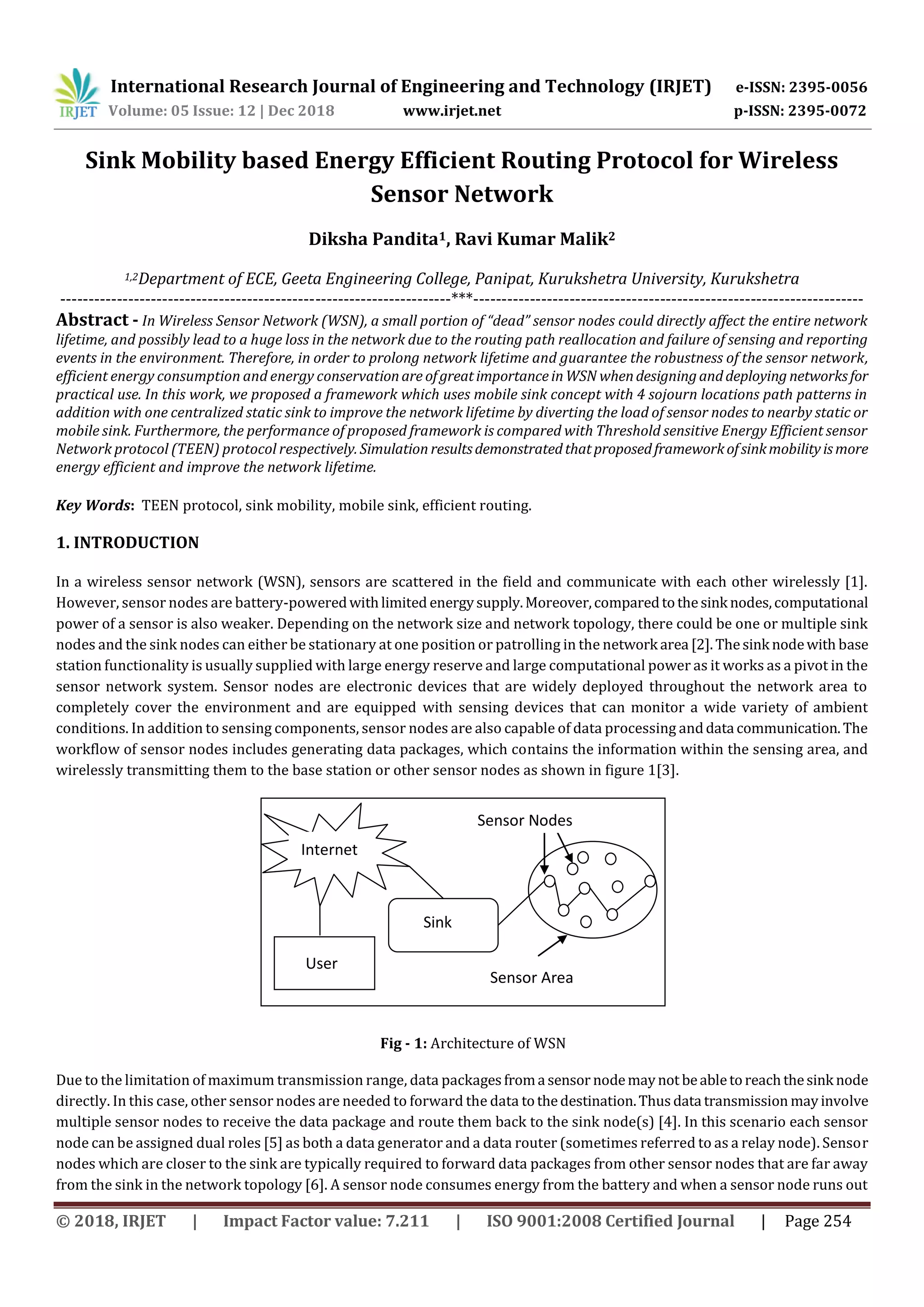 IRJET- Sink Mobility based Energy Efficient Routing Protocol for ...