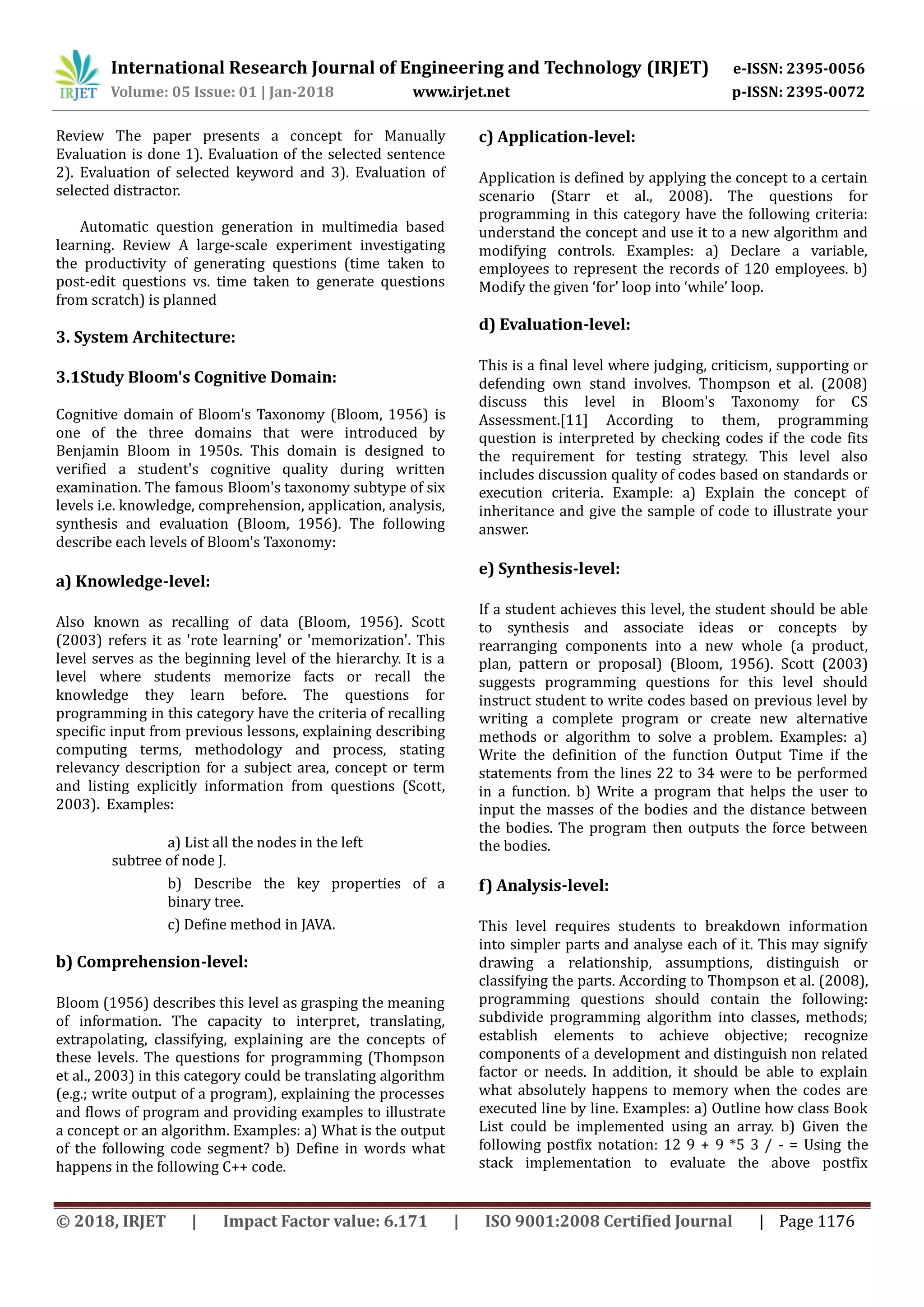 An Automatic Question Paper Generation : Using Bloom's Taxonomy | PDF