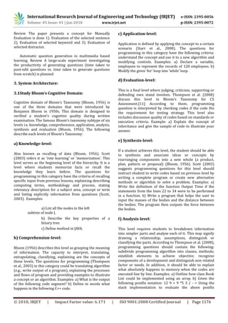 An Automatic Question Paper Generation : Using Bloom's Taxonomy | PDF