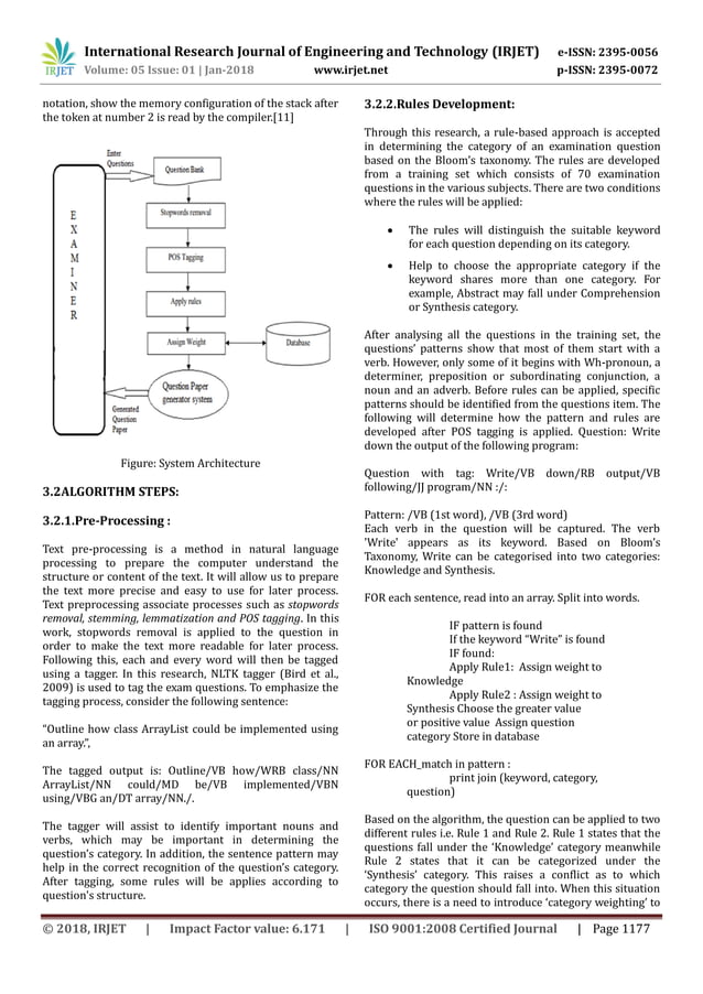 An Automatic Question Paper Generation : Using Bloom's Taxonomy | PDF