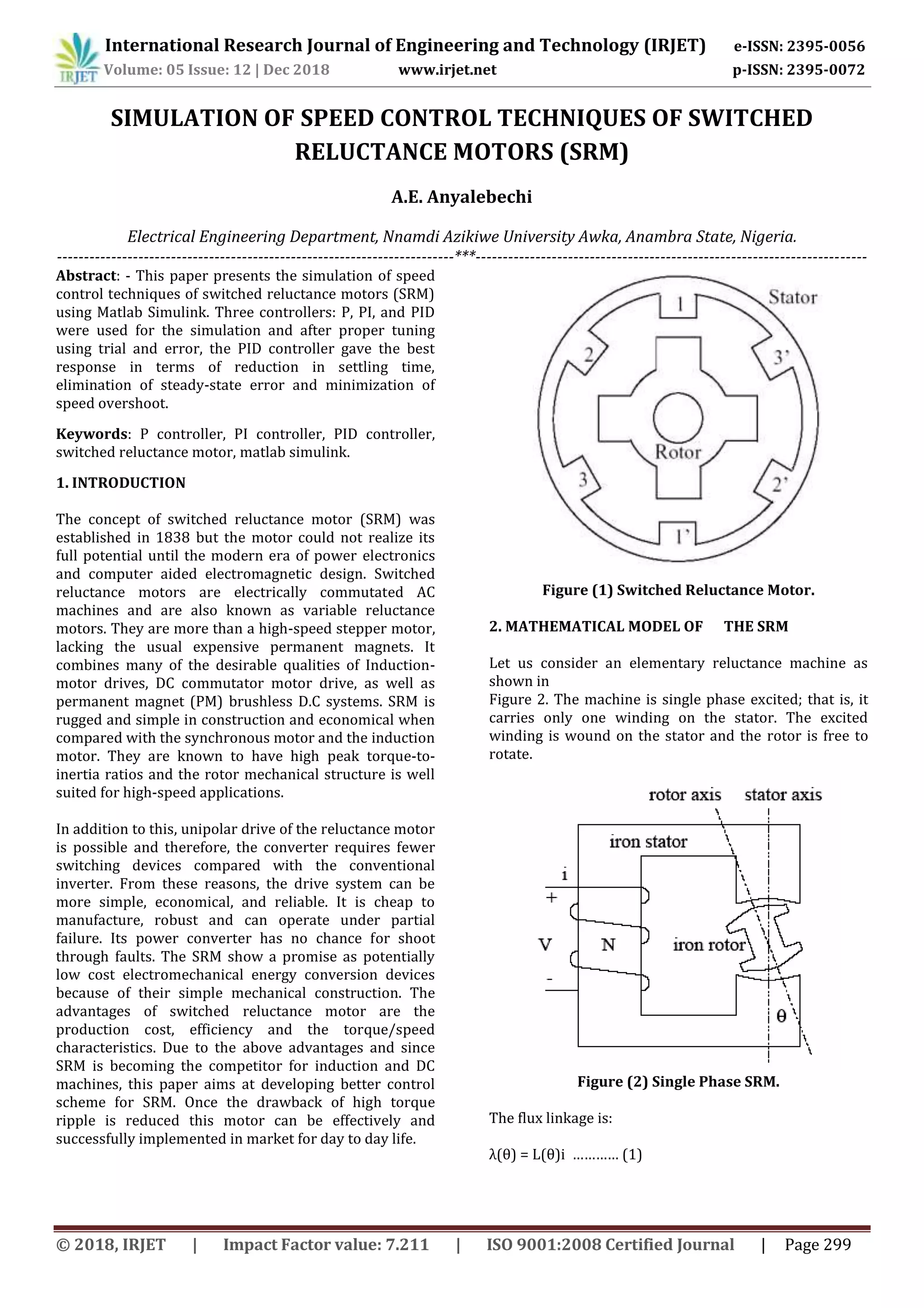 IRJET- Simulation of Speed Control Techniques of Switched Reluctance Motors (SRM) | PDF