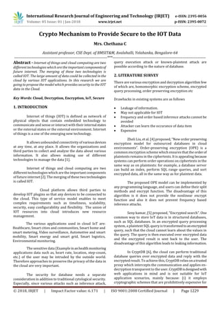 Crypto Mechanism to Provide Secure to the IOT Data | PDF