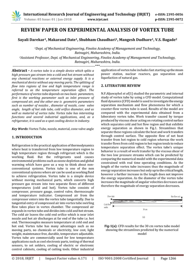 Review Paper on Experimental Analysis of Vortex Tube | PDF