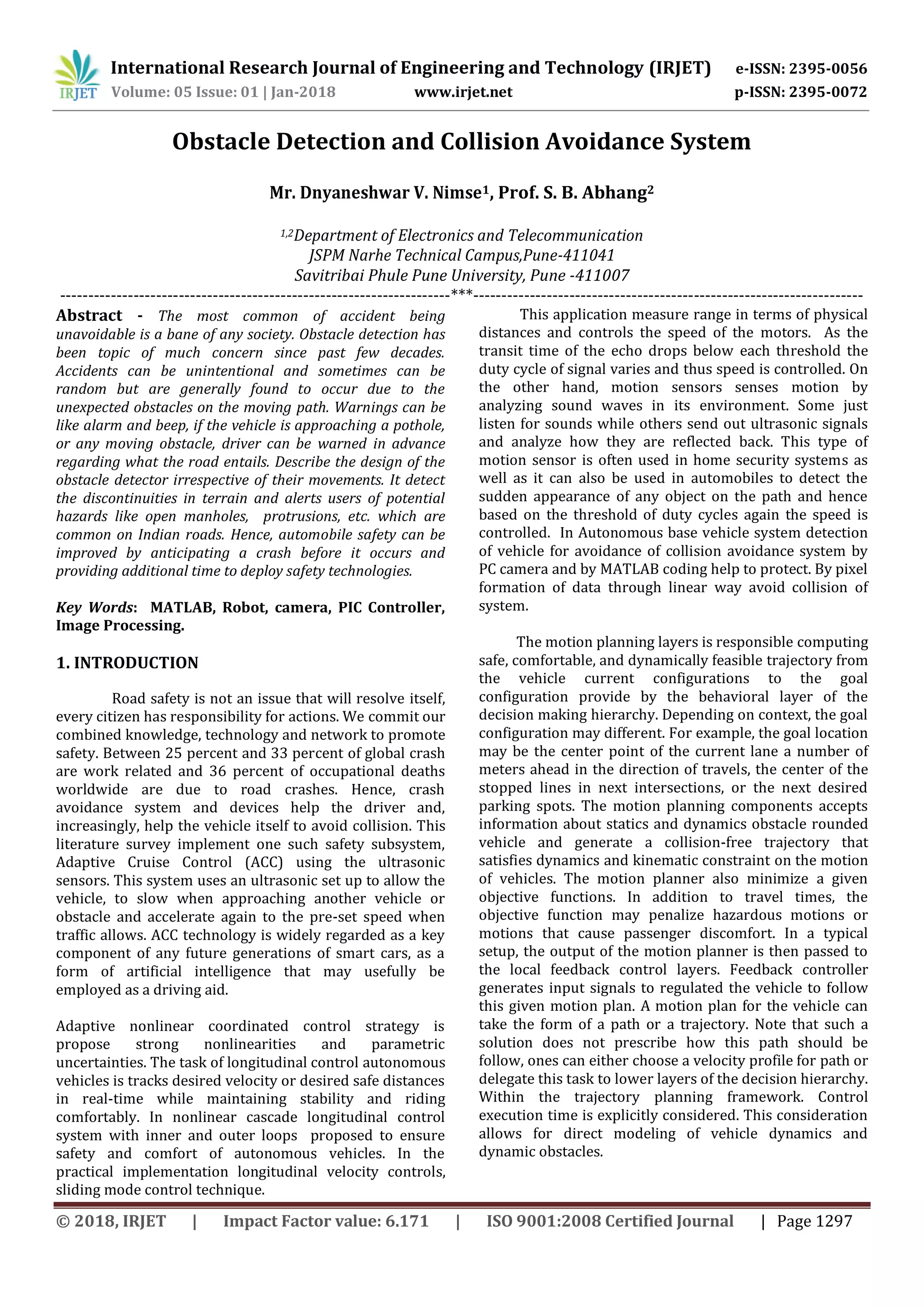Obstacle Detection and Collision Avoidance System | PDF