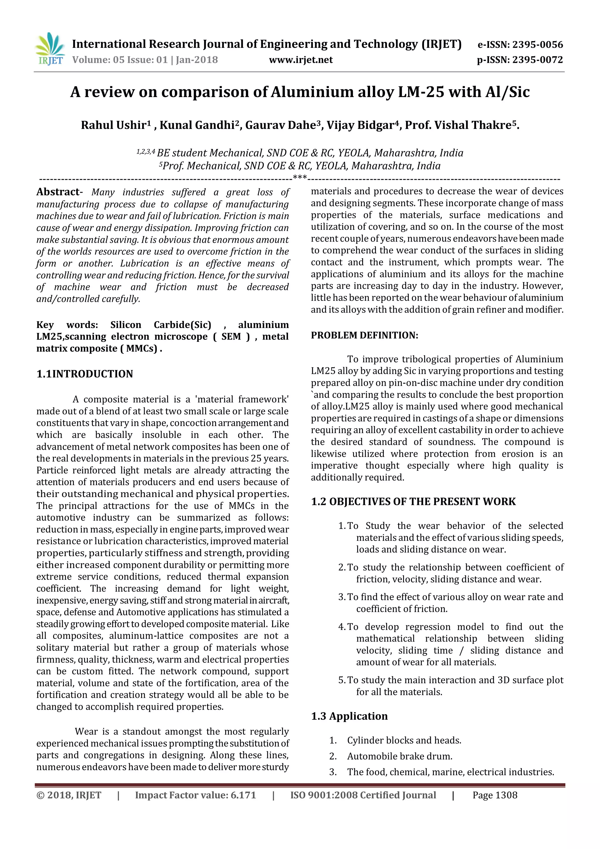 A review on Comparison of Aluminium Alloy LM-25 with Al/Sic | PDF