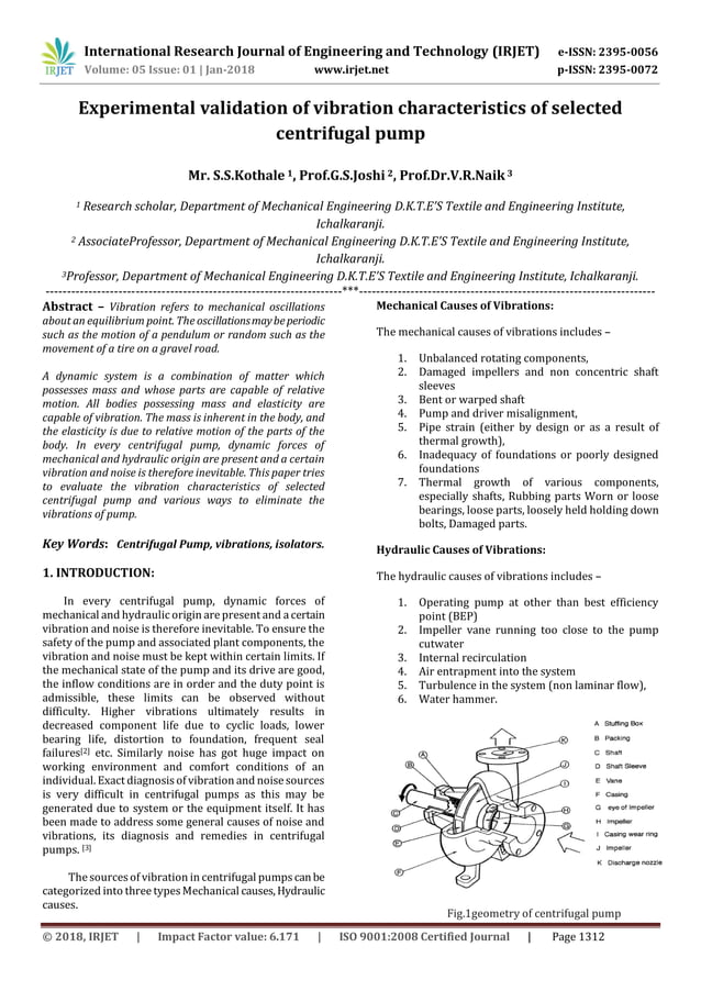 Experimental Validation of Vibration Characteristics of Selected Centrifugal Pump | PDF