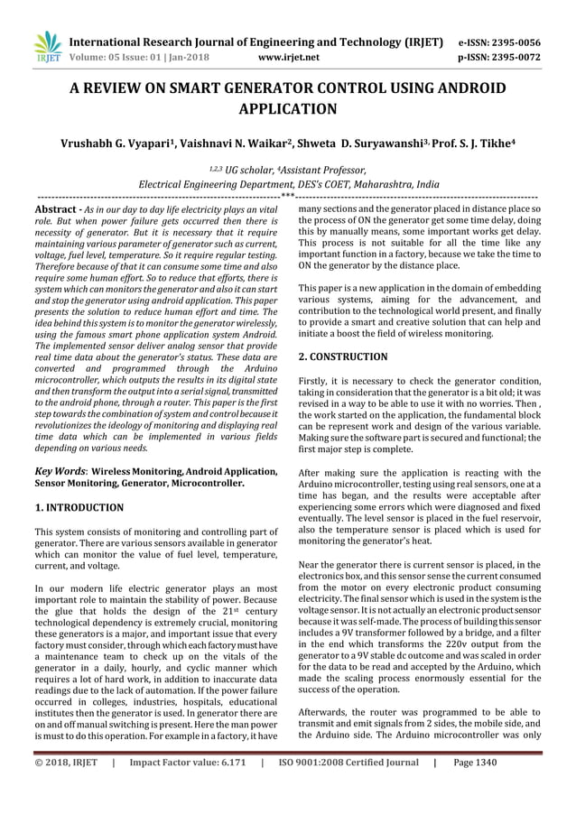 A Review on Smart Generator Control using Android Application | PDF | Internet of Things | Internet