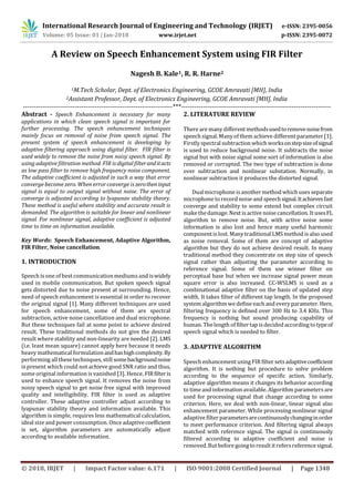 A Review on Speech Enhancement System using FIR Filter | PDF