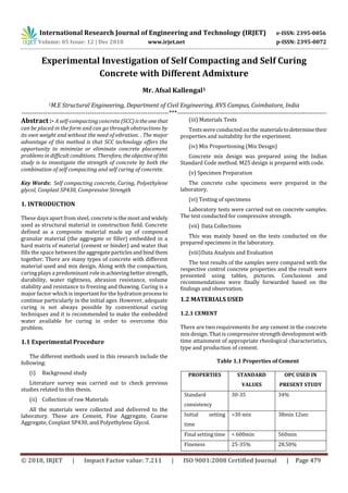IRJET- Experimental Investigation of Self Compacting and Self Curing ...