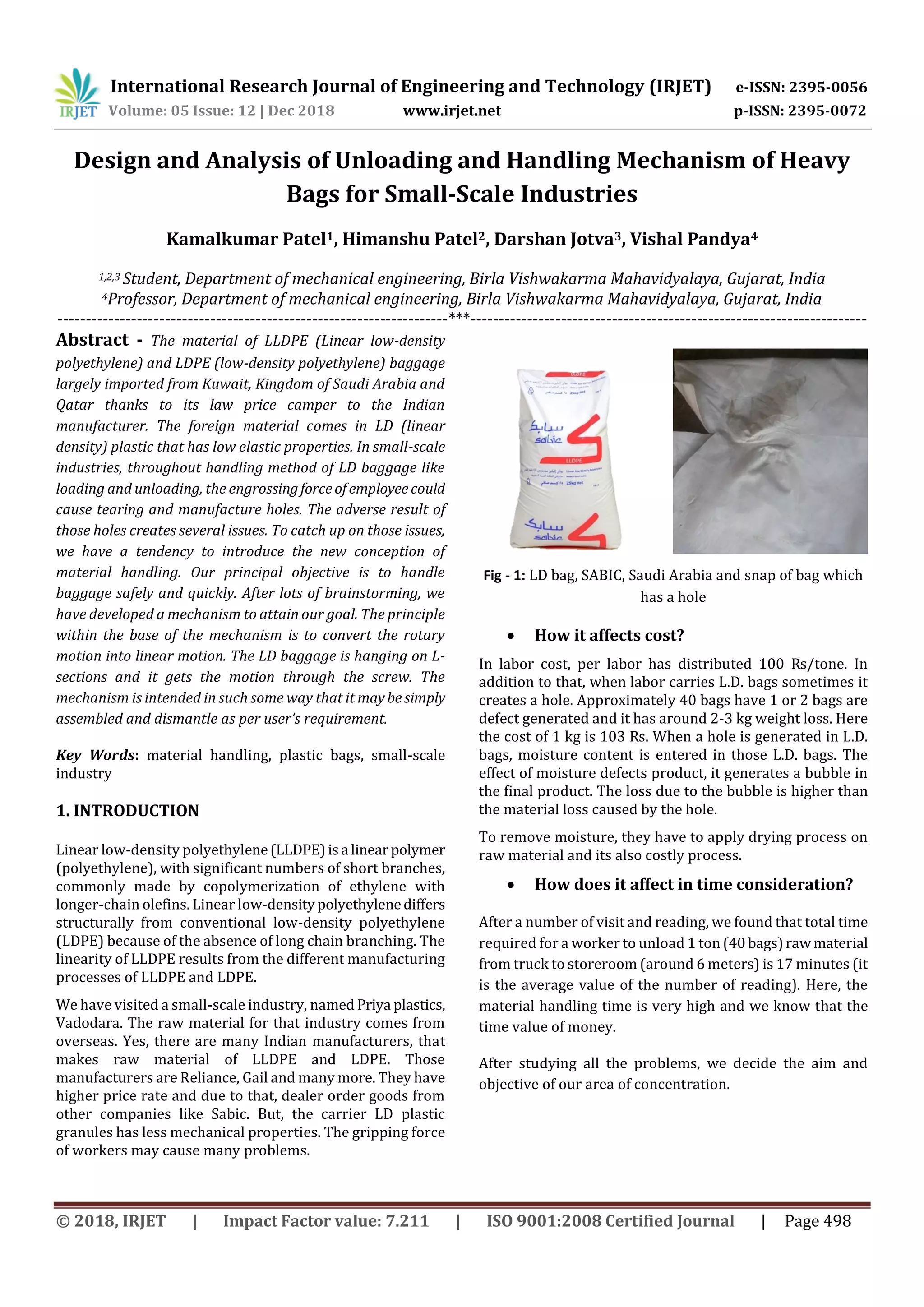 IRJET- Design and Analysis of Unloading and Handling Mechanism of Heavy ...