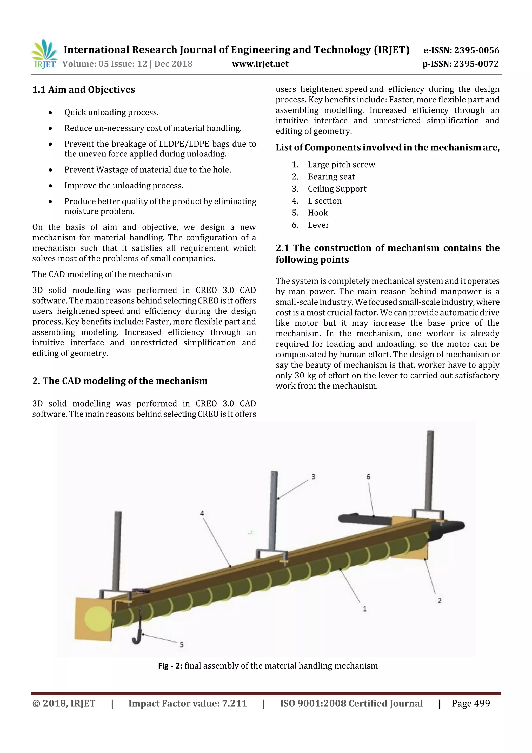 IRJET- Design and Analysis of Unloading and Handling Mechanism of Heavy Bags for Small-Scale ...