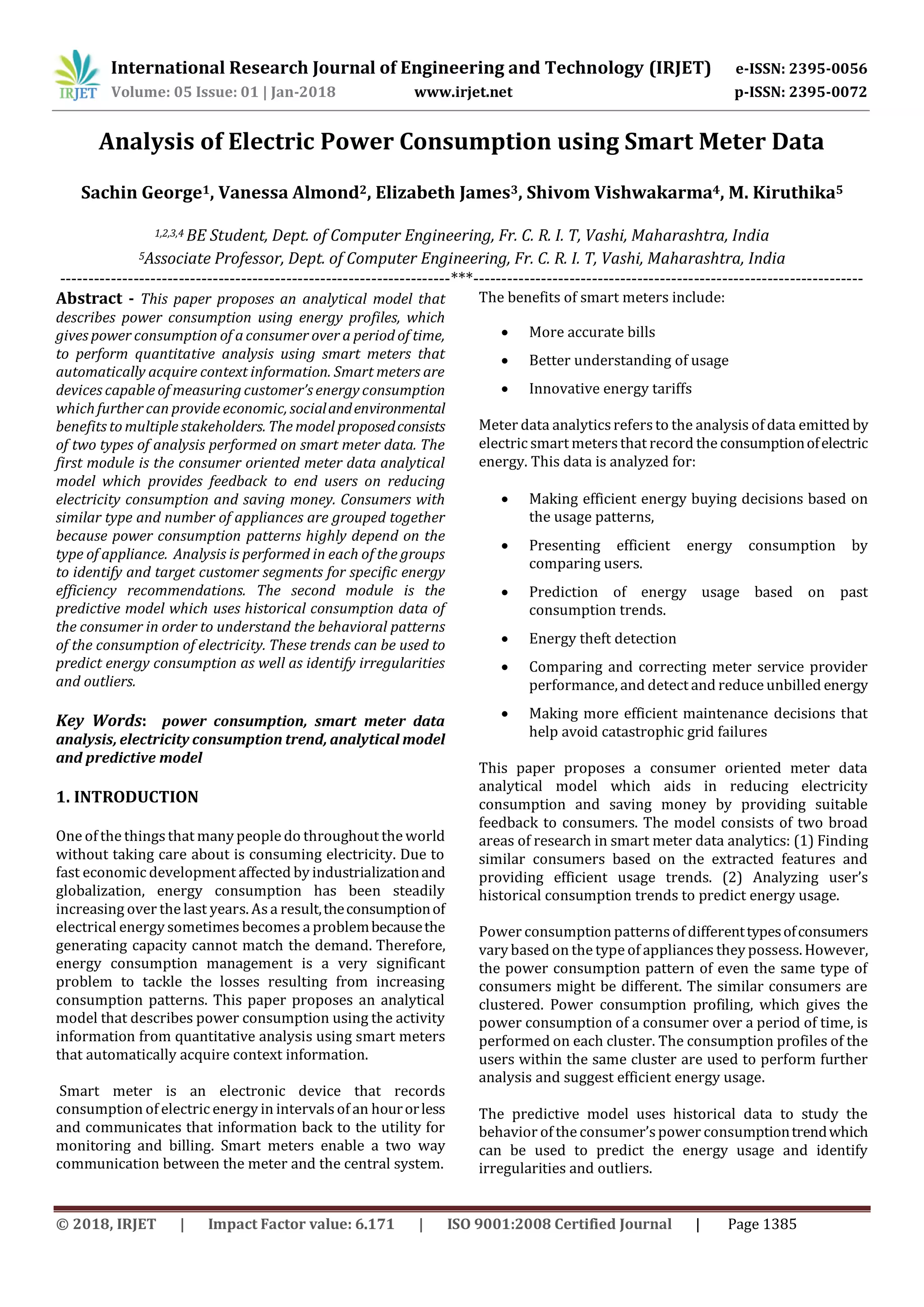 Analysis of Electric Power Consumption using Smart Meter Data | PDF
