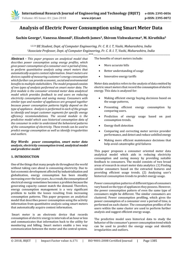 Analysis of Electric Power Consumption using Smart Meter Data | PDF
