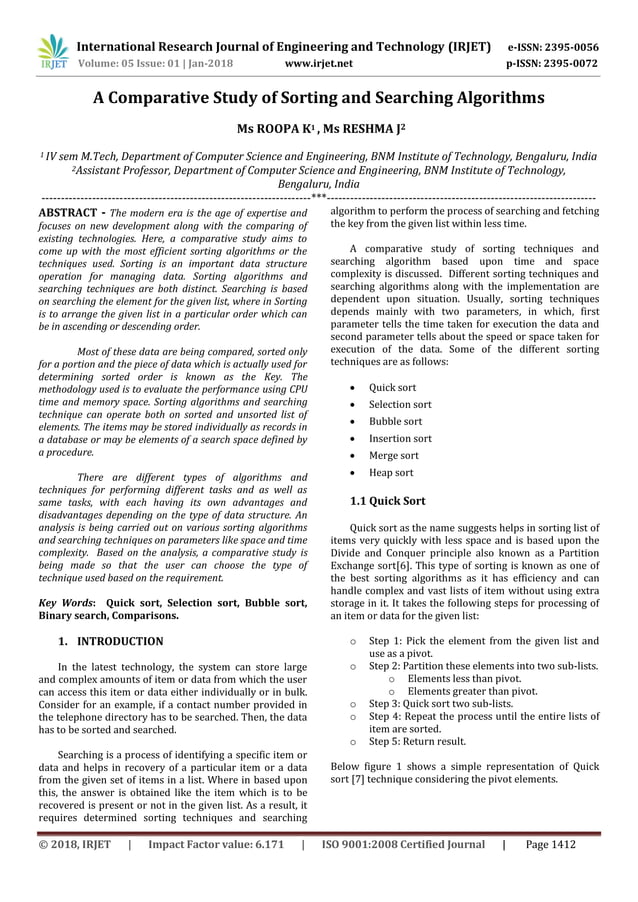 A Comparative Study of Sorting and Searching Algorithms | PDF