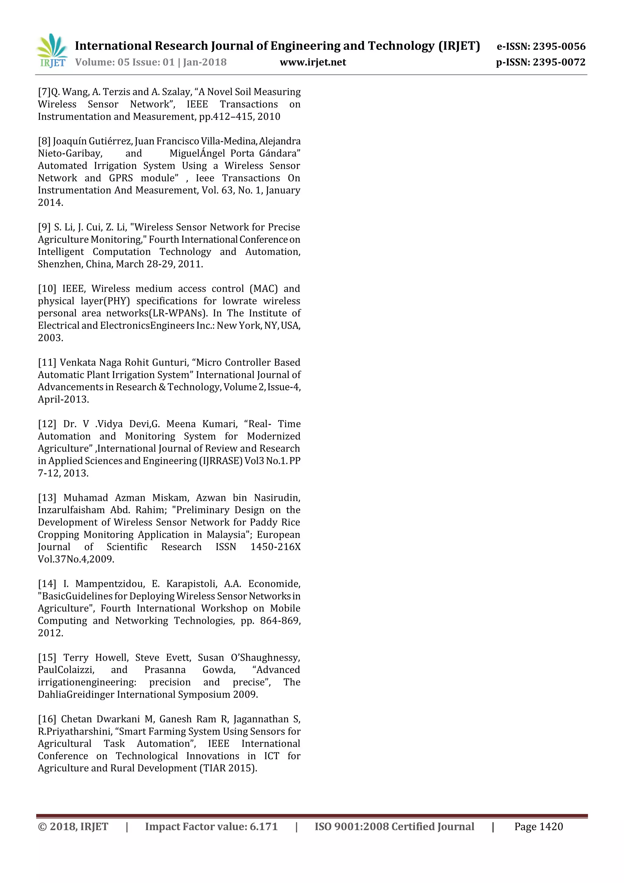 IoT Based Agriculture Monitoring and Smart Irrigation System using Raspberry Pi | PDF