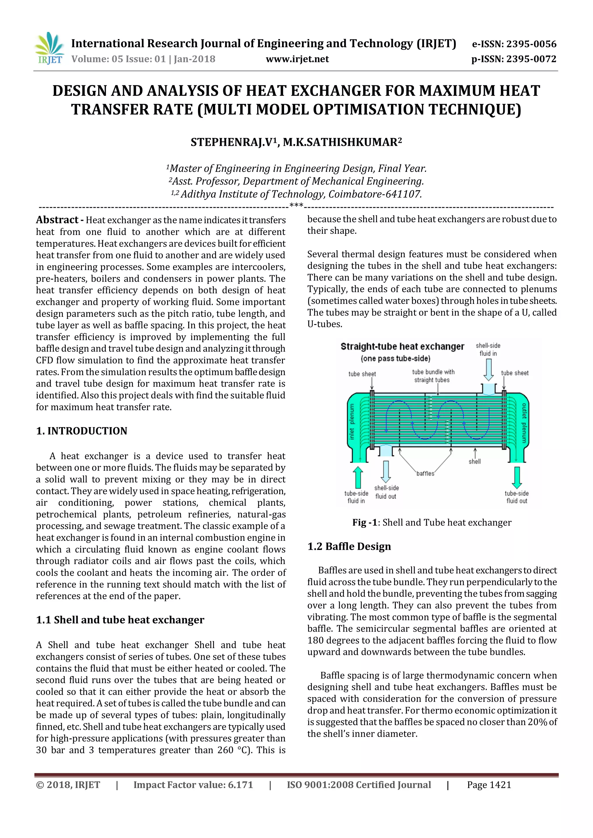 Design and Analysis of Heat Exchanger for Maximum Heat Transfer Rate ...