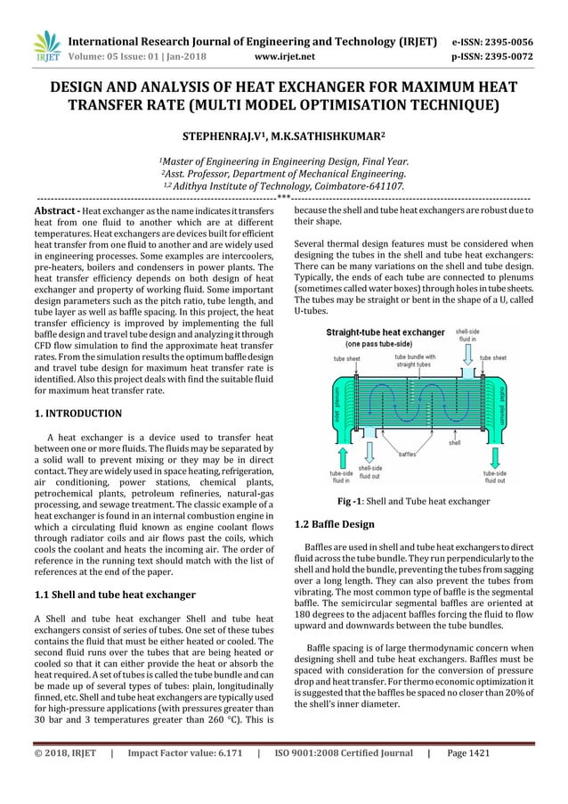 Design and Analysis of Heat Exchanger for Maximum Heat Transfer Rate ...