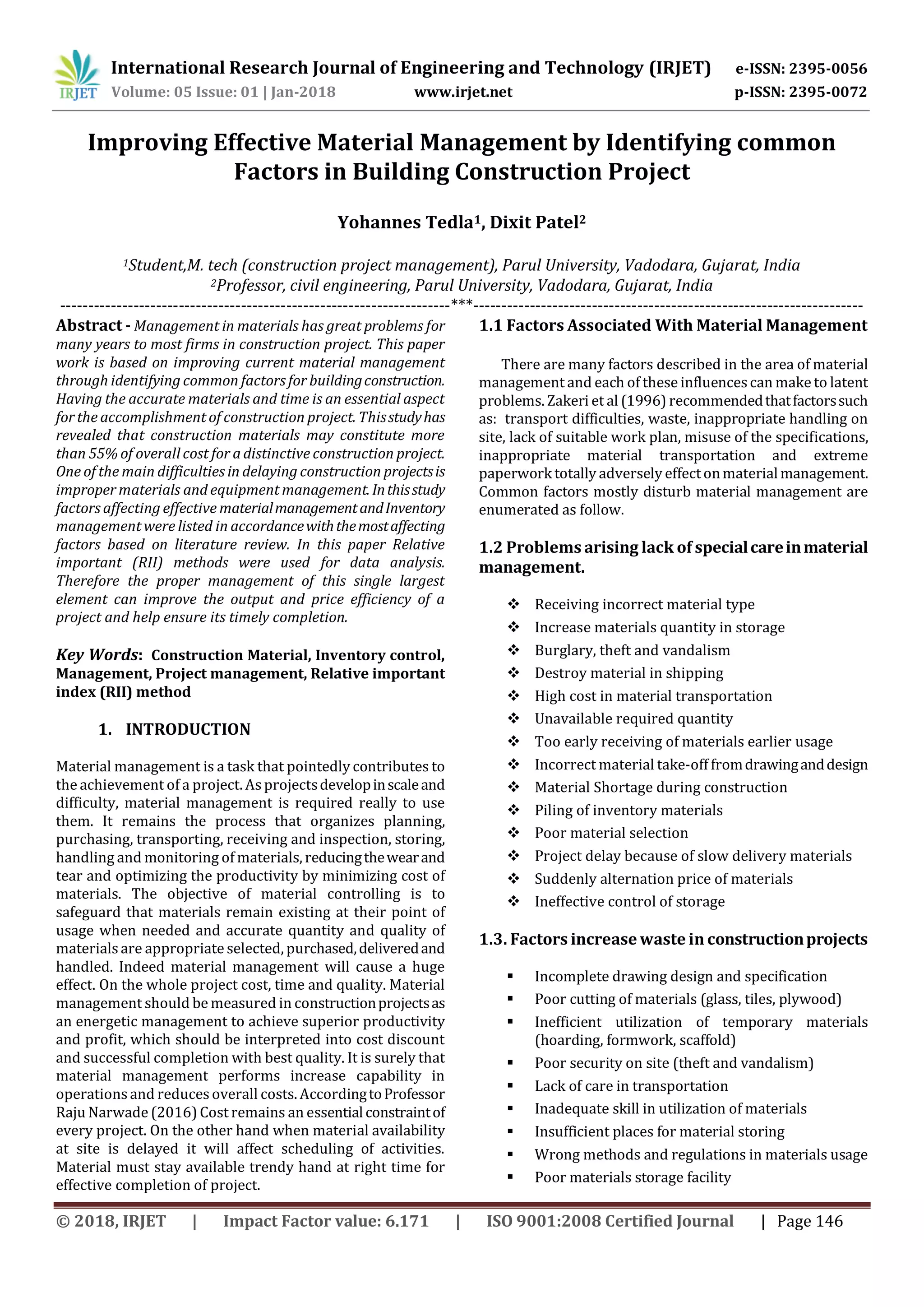 IRJET-Improving Effective Material Management by Identifying Common ...