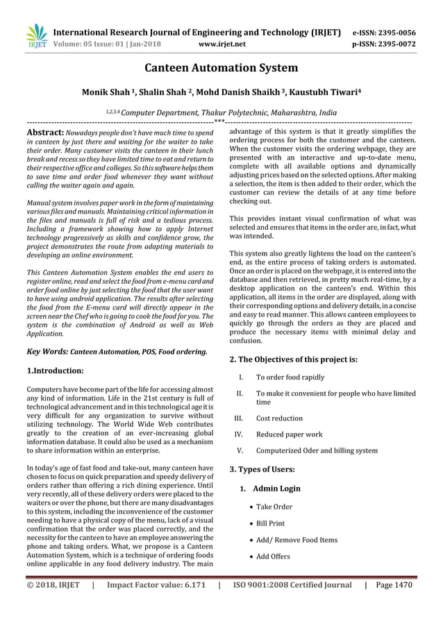 Canteen Automation System | PDF