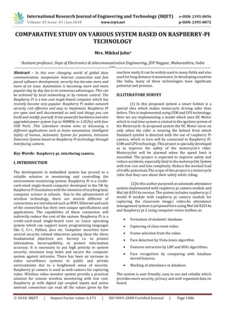 Comparative Study on Various System Based on Raspberry-Pi Technology | PDF