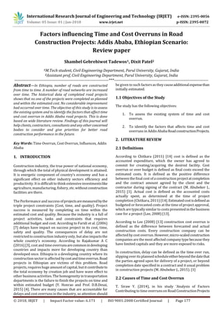 IRJET-Factors influencing Time and Cost Overruns in Road Construction ...