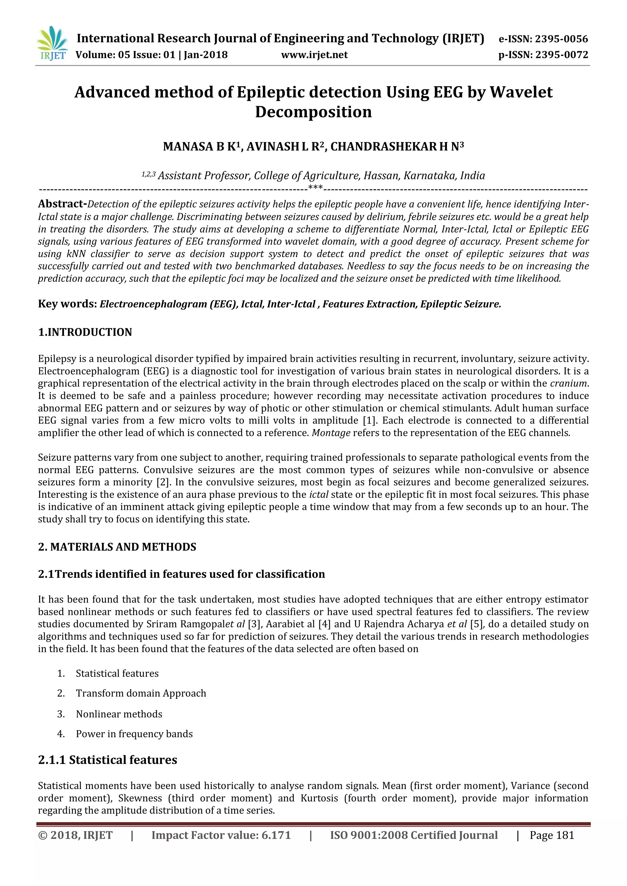 IRJET-Advanced Method of Epileptic detection using EEG by Wavelet Decomposition | PDF | Brain ...