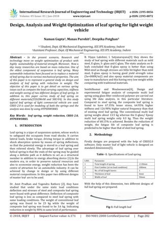 IRJET-Design, Analysis and Weight Optimization of Leaf Spring for Light ...