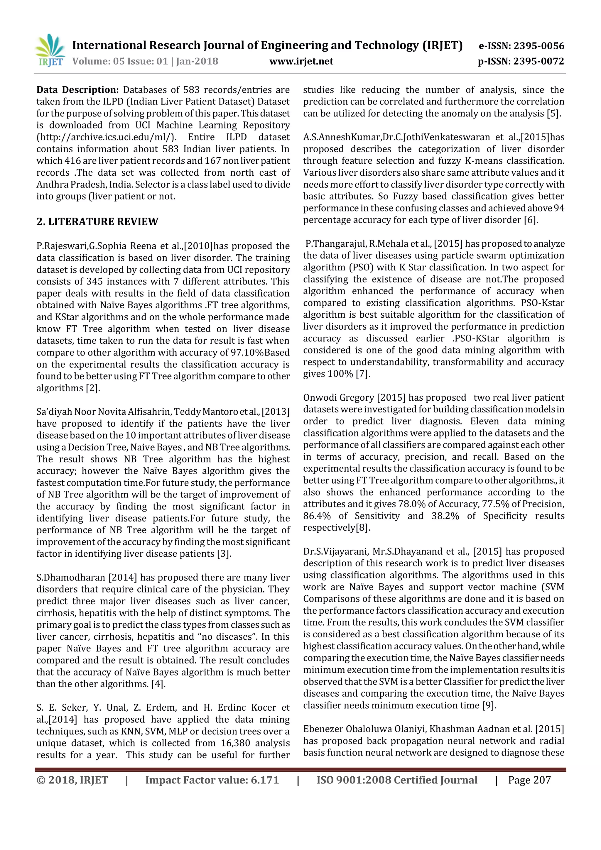 Irjet Performance Analysis Of Liver Disease Prediction Using Machine Learning Algorithms Pdf